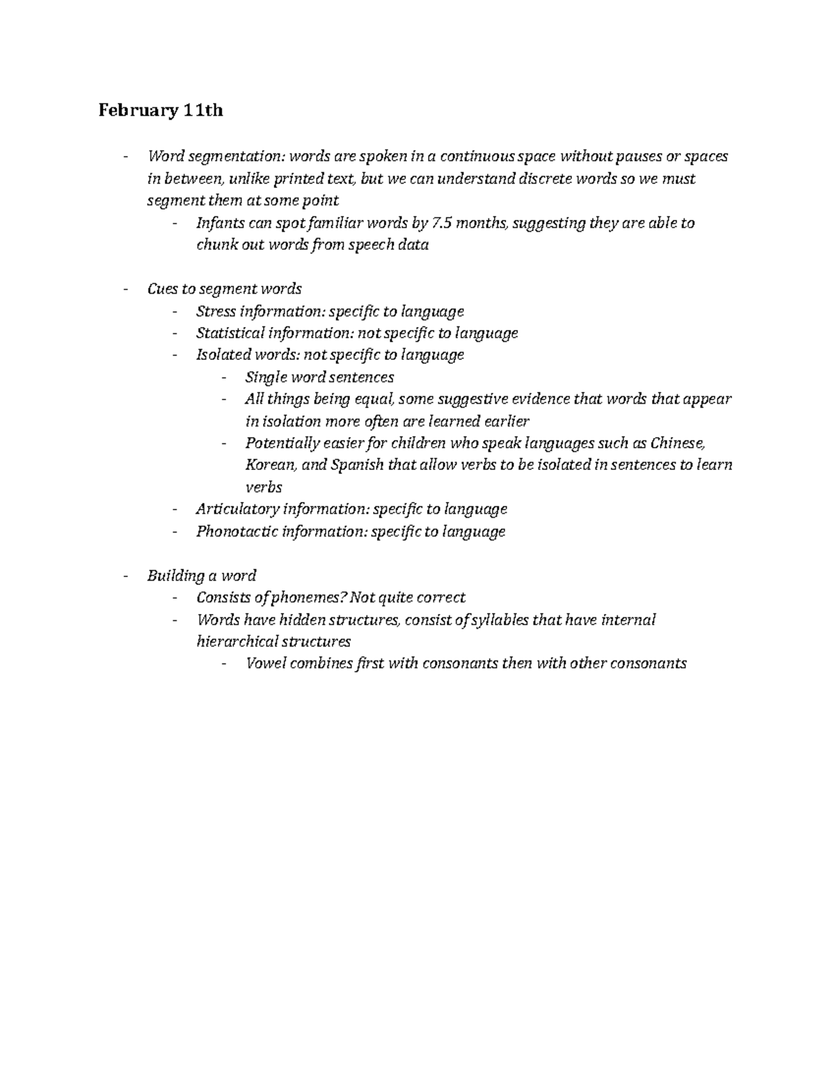 Class 7 Notes - Word segmentation in word learning. Language ...