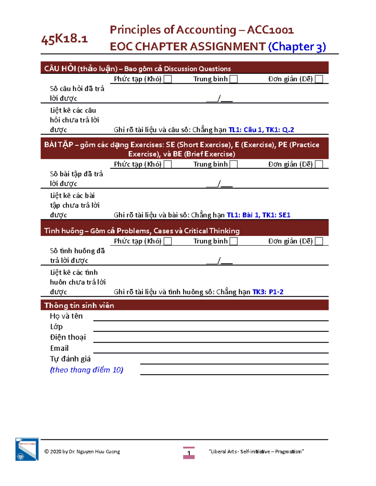 Chapter 3 - EOC Assignment Answer - 45K18. EOC CHAPTER ASSIGNMENT (Chapter 3) CÂU H ỎI (th ảo lu ...