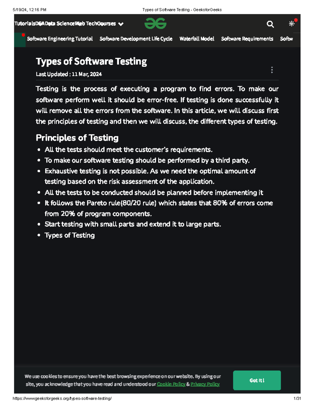 Types Of Software Testing Geeksfor Geeks Types Of Soware Testing Last Updated 11 Mar 2024 6262