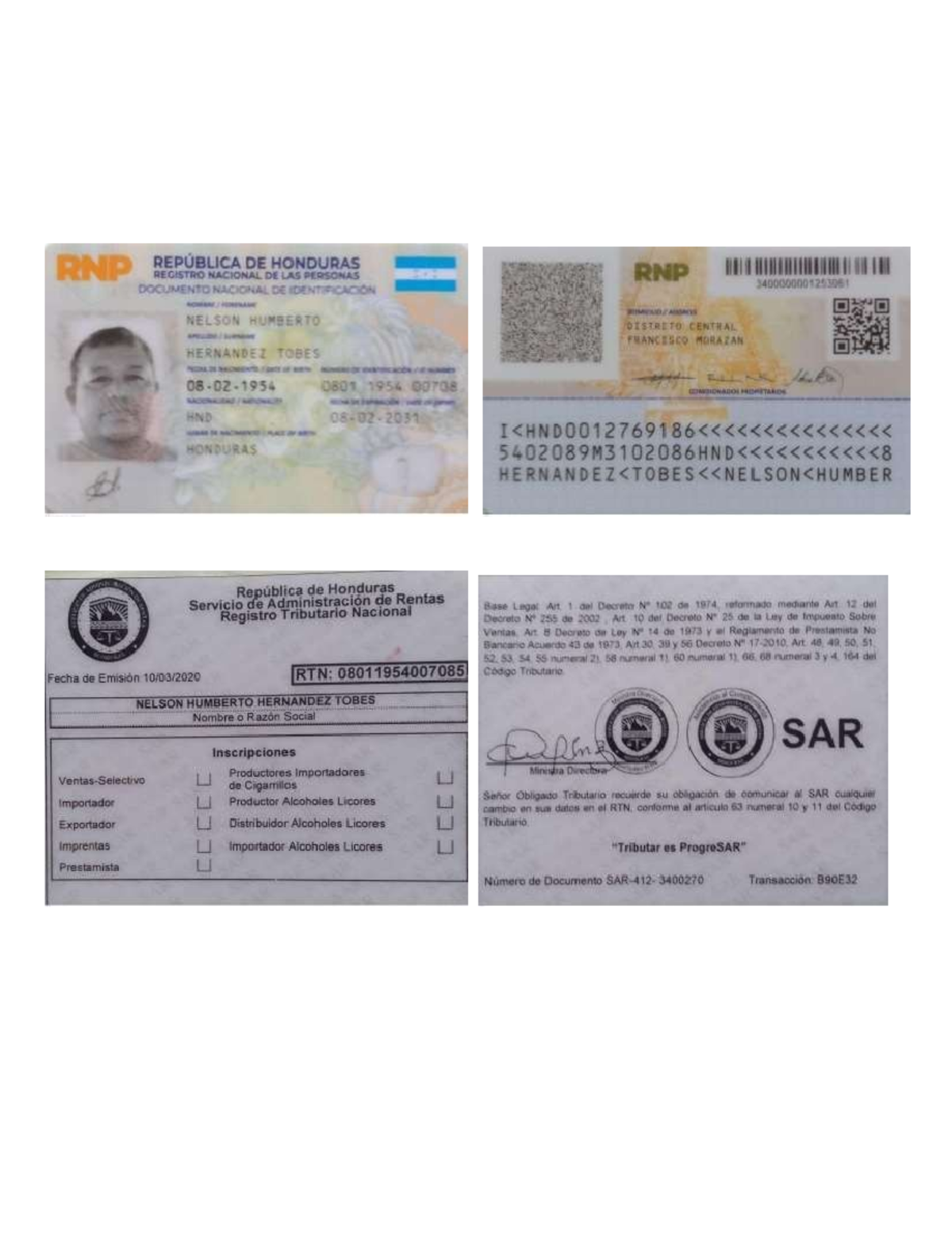 Documentos Nelson Humberto Hernandeza - RNP REPUBLICA DE HONDURAS ...