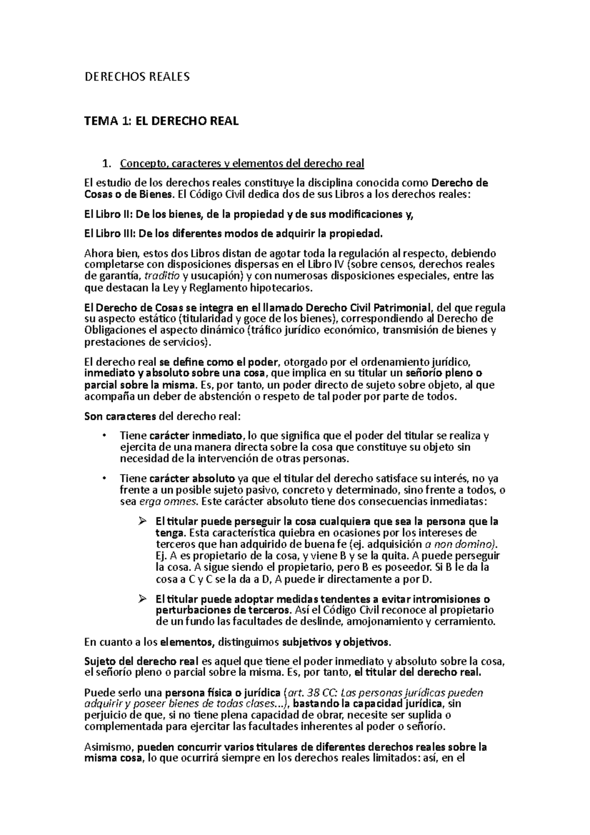 Derechos Reales Apuntes - DERECHOS REALES TEMA 1: EL DERECHO REAL ...