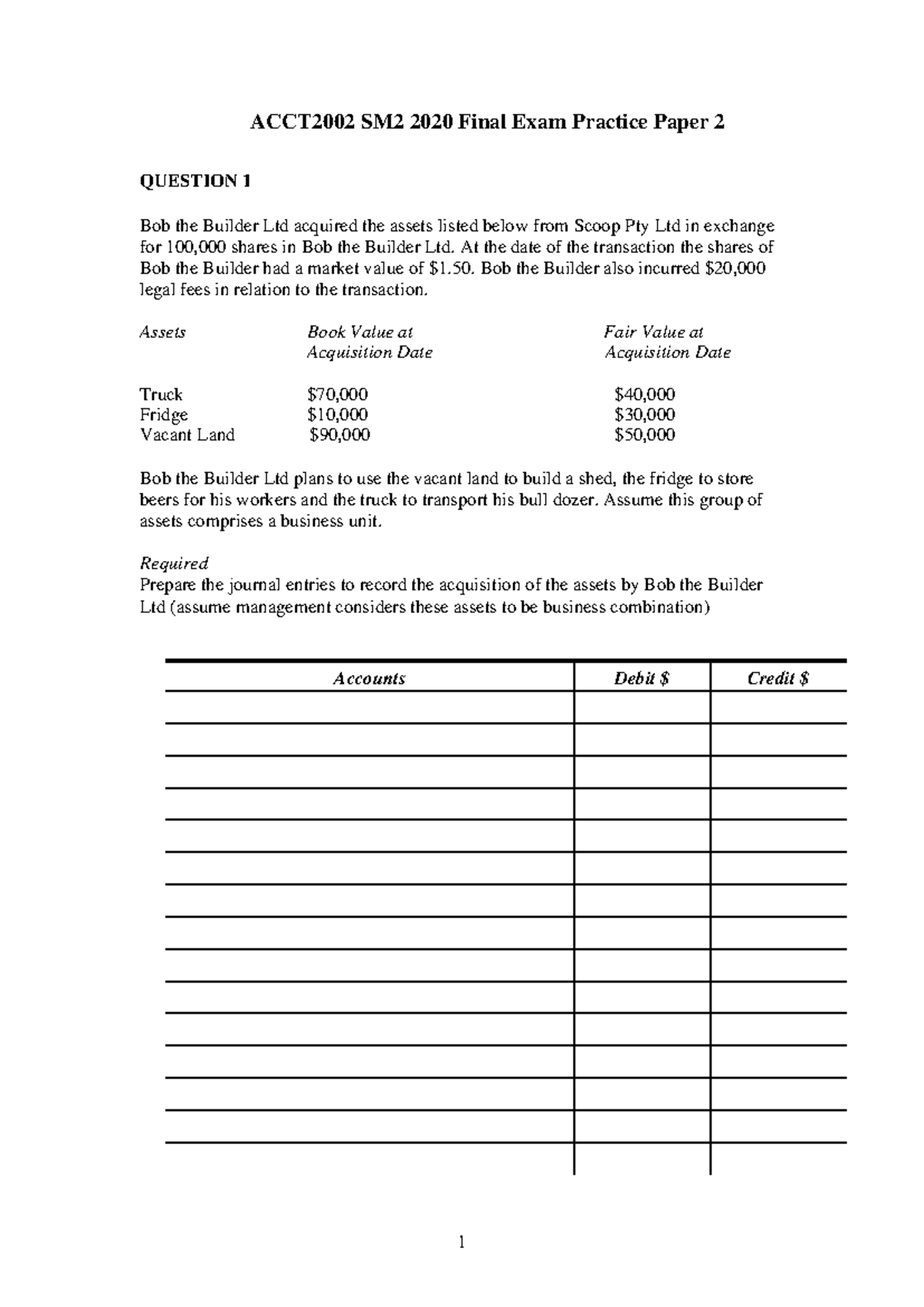 Final Practice Exam Semester 2 2020 - Warning: TT: undefined function: 32 ACCT2002 SM2 2020 ...