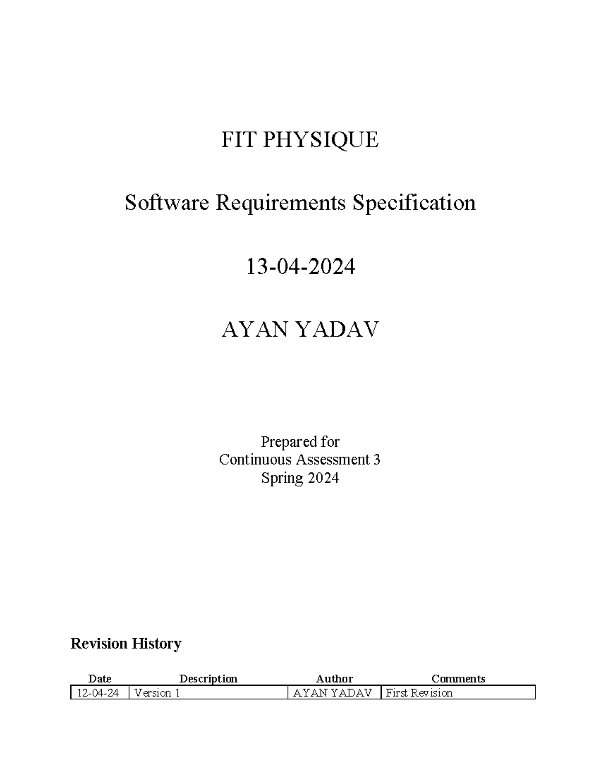 SRS Report himanshu 1 - FIT PHYSIQUE Software Requirements Specification 13 - 04 - 2024 AYAN ...