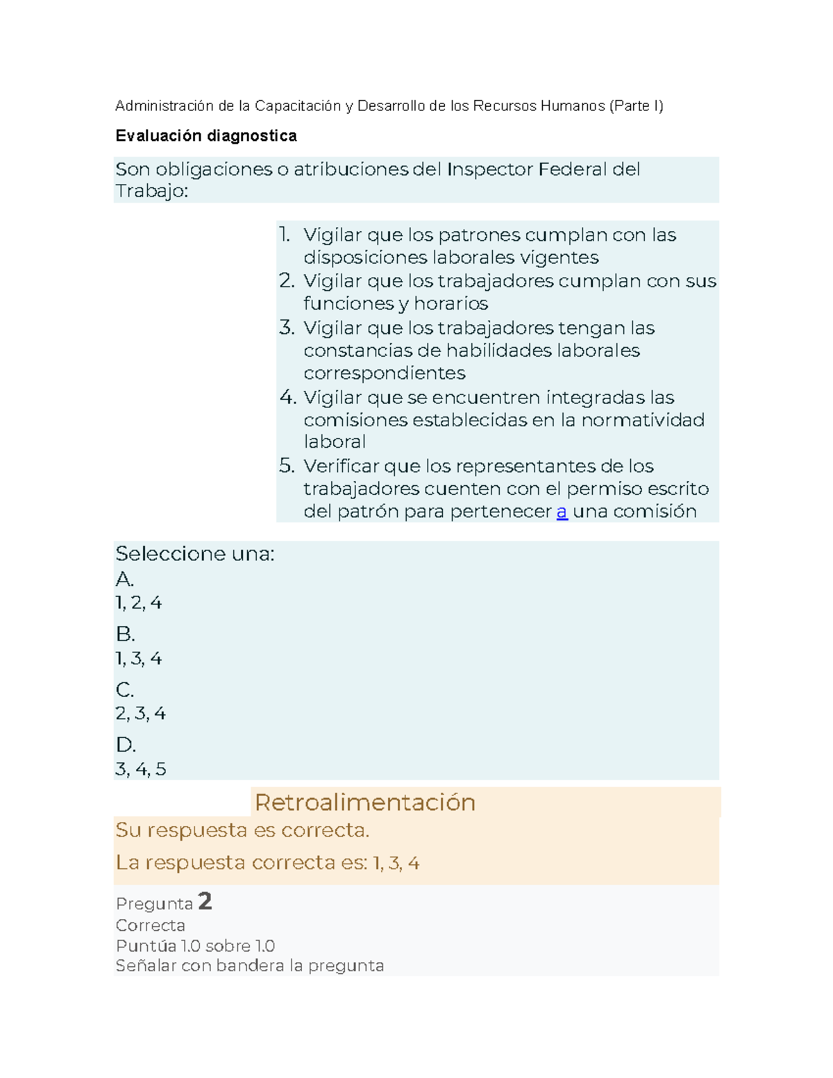 Respuestas Administración de la Capacitación parte 1 Procadist ...