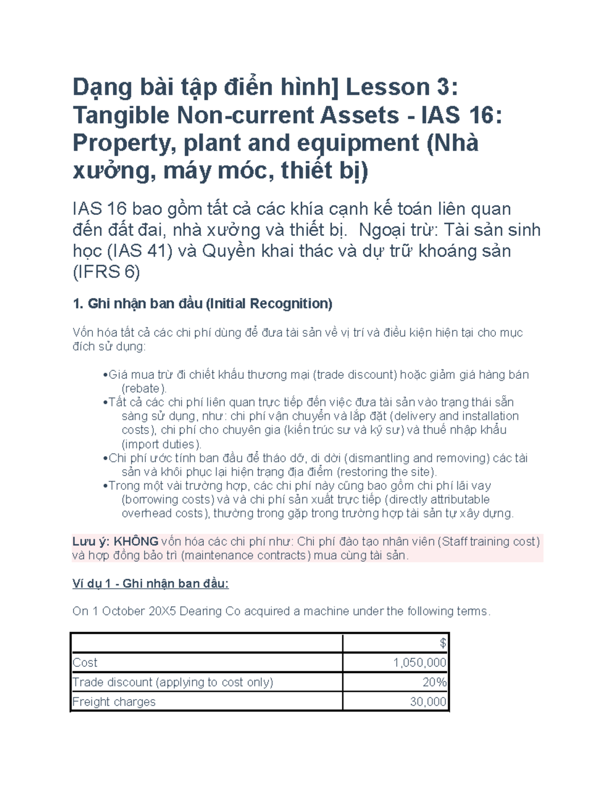Dạng bài tập điển hình IAS 16 - Dạng bài tập điển hình] Lesson 3: Tangible Non-current Assets ...