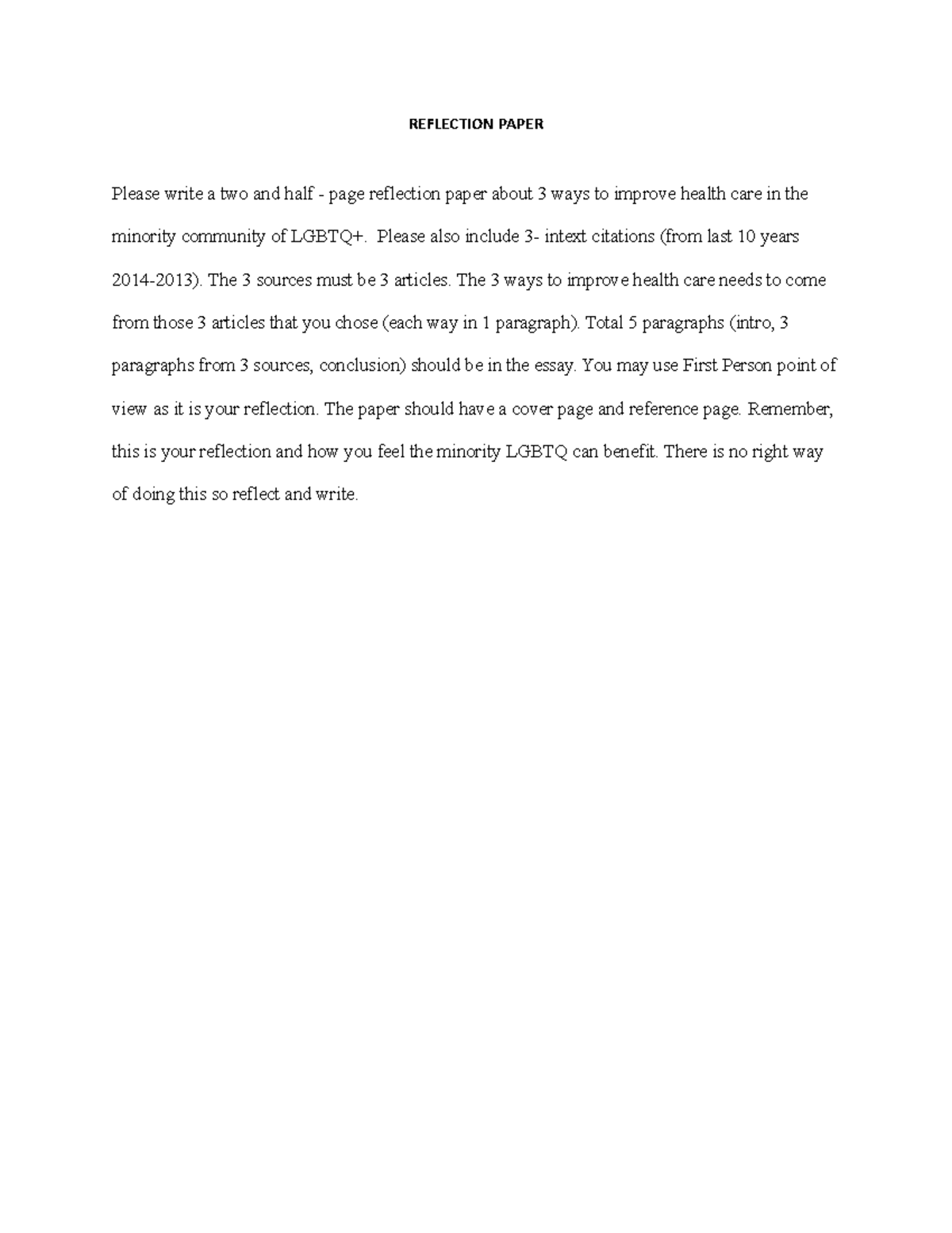 Reflection Paper Instructions - REFLECTION PAPER Please write a two and ...