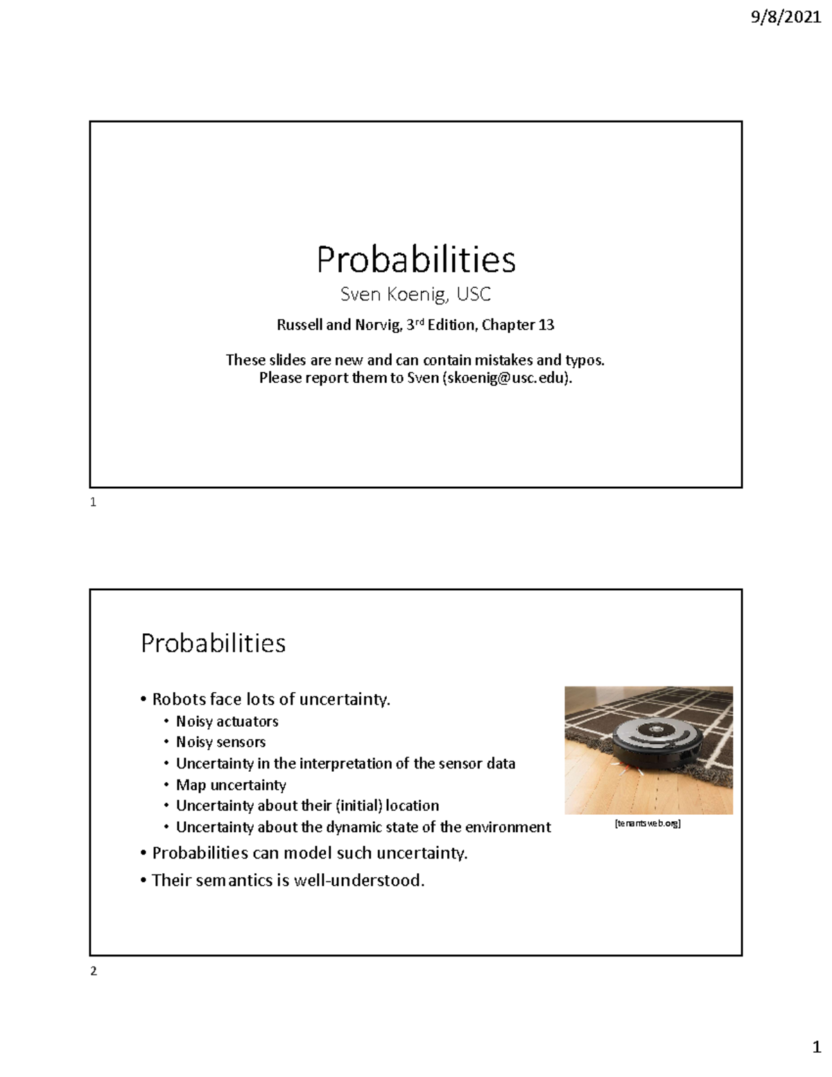 Probabilities Lecture Slides - CSCI 360 - USC - Studocu