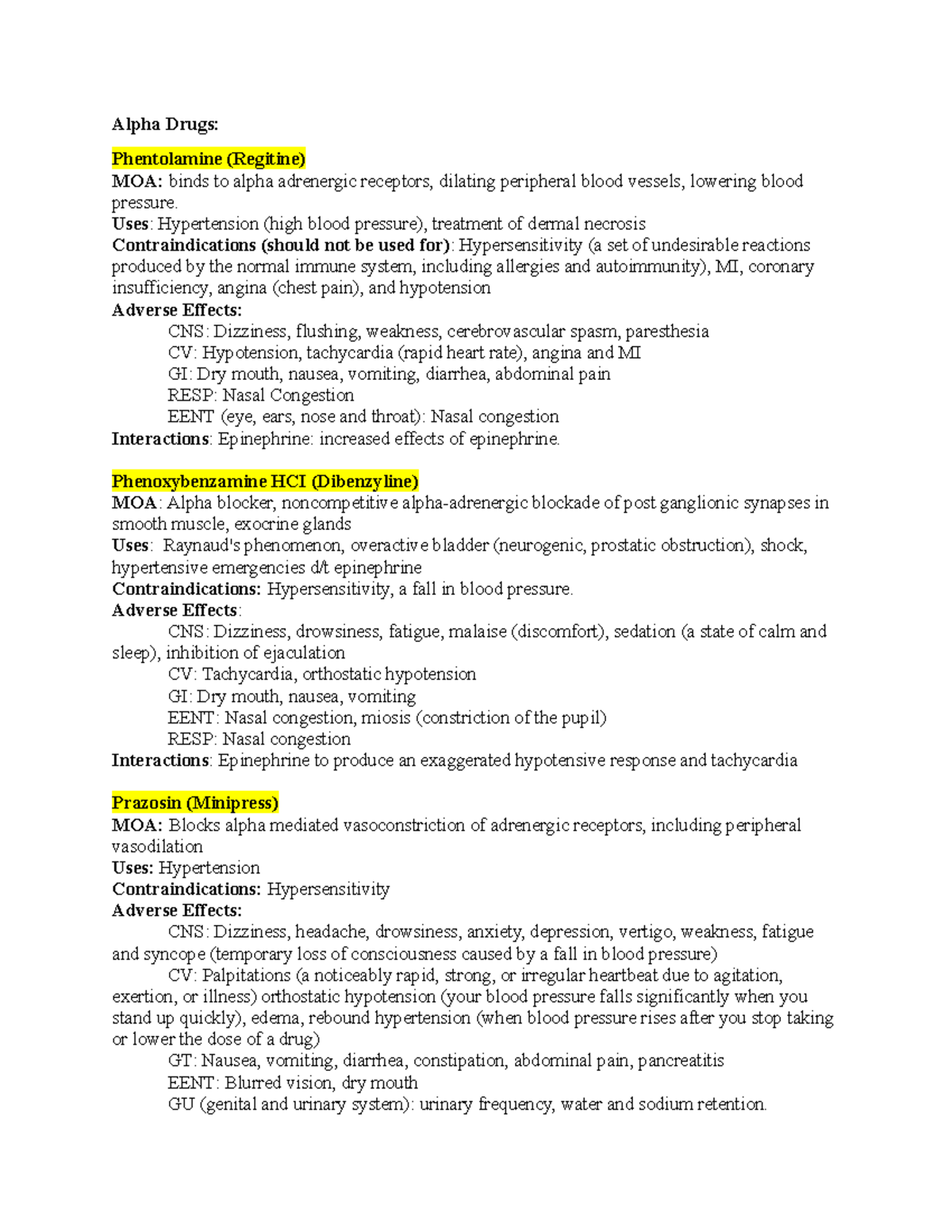 DRUG Cards PT. 1 - Drug information - Alpha Drugs: Phentolamine ...