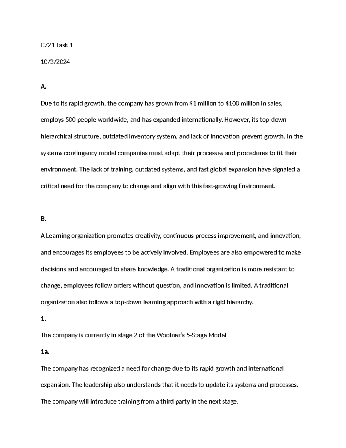 C721 Task 1 passed - C721 Task 1 10/3/ A. Due to its rapid growth, the ...