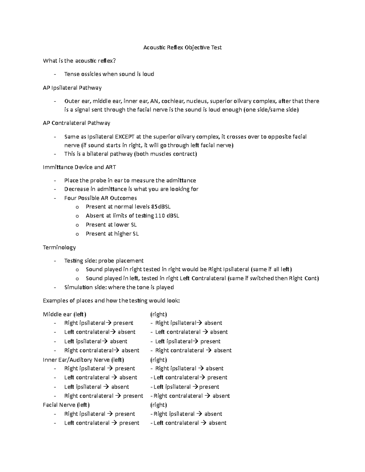 Immitance Acoustic Reflex Notes - Acoustic Reflex Objective Test What ...