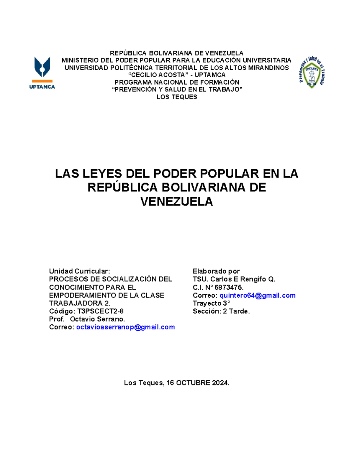 TR6 - Leyes DEL Poder Popular EN Venezuela - REPÚBLICA BOLIVARIANA DE ...