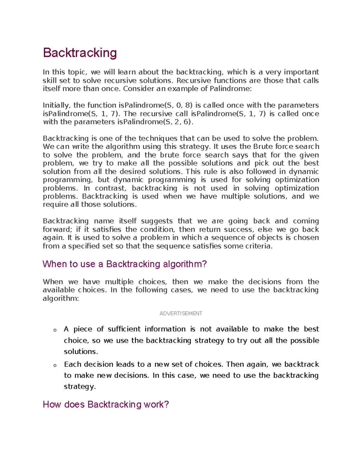 Backtracking - Backtracking In this topic, we will learn about the ...