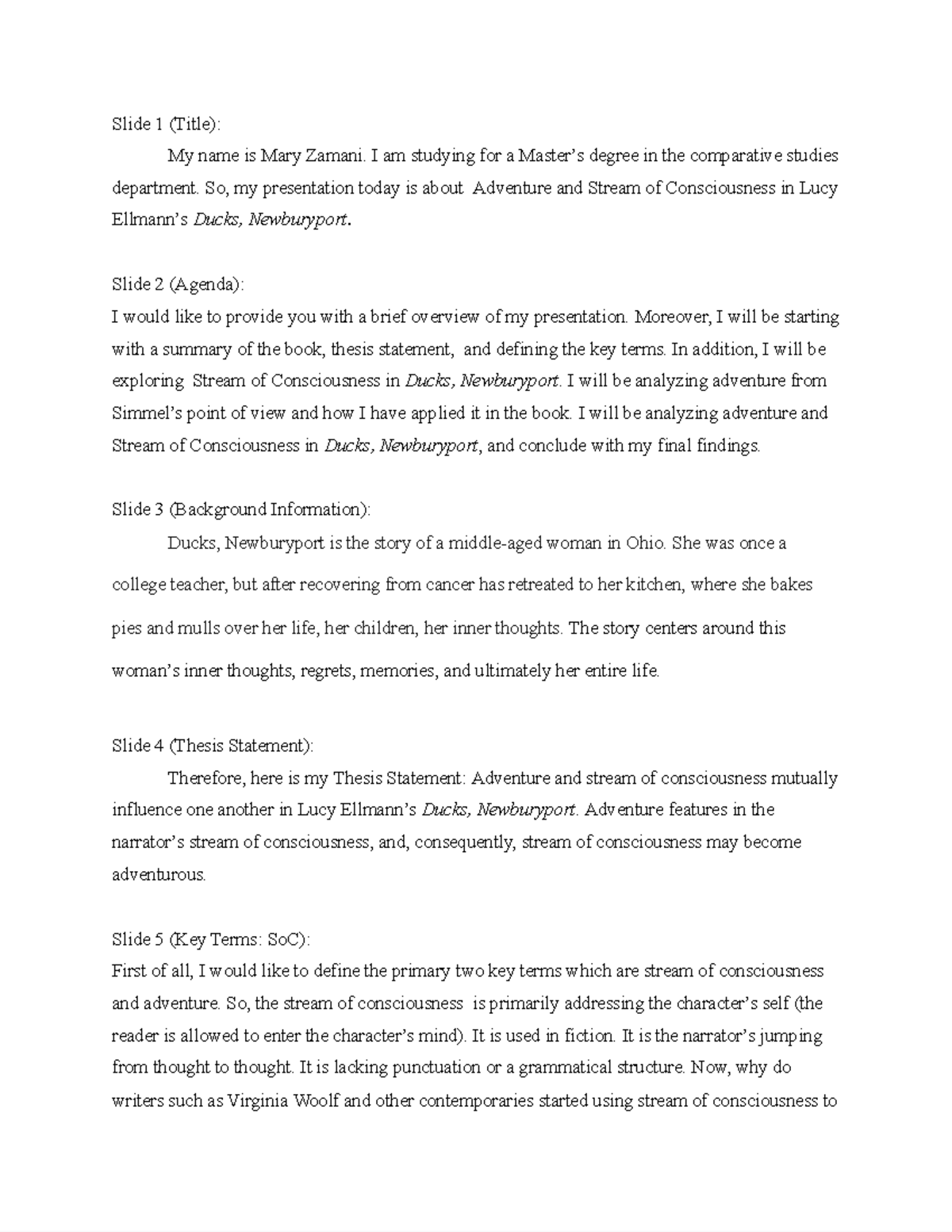 Script Oral Exam-Mary Zamani Google Docs - Slide 1 (Title): My name is ...