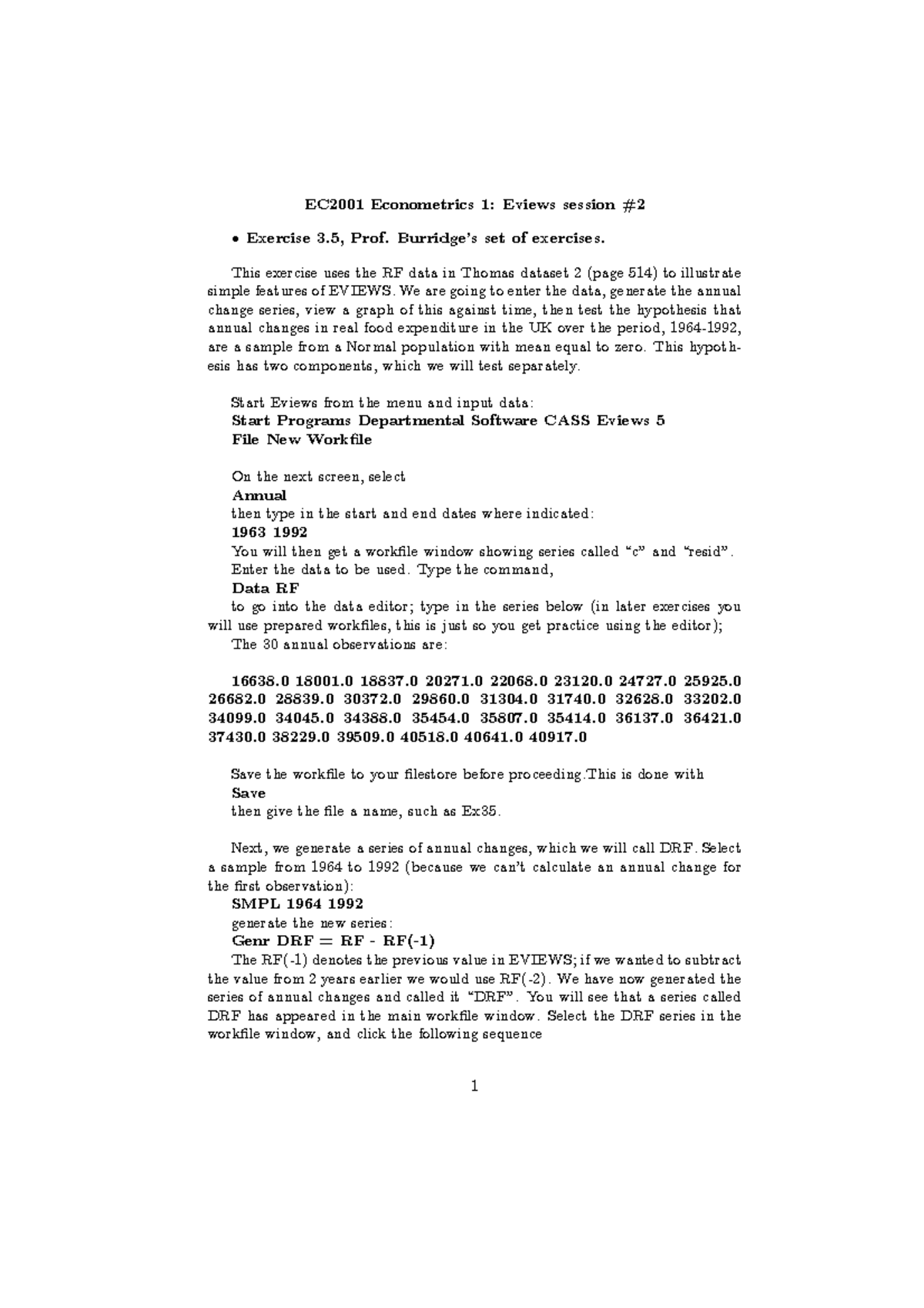 2008 2009 Lab Sheet 2 Ec2001 Econometrics 1 Eviews Session 2 • Exercise 3 Prof Burridges