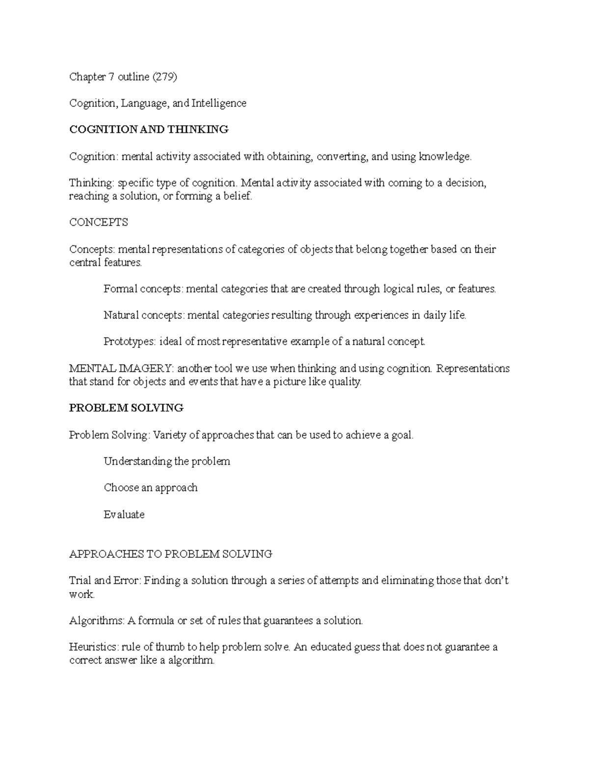 Chapter 7 outline - Chapter 7 outline (279) Cognition, Language, and ...