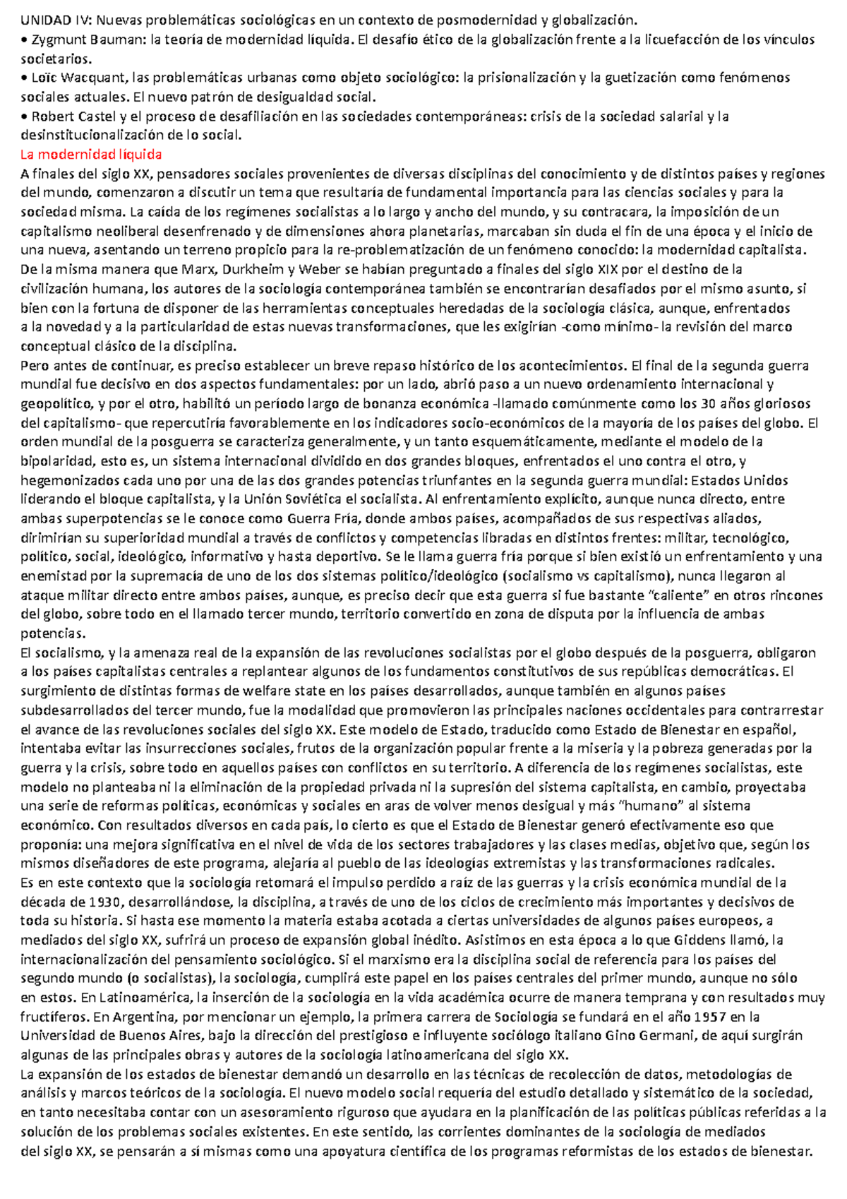 Unidad IV s - ..... - UNIDAD IV: Nuevas problemáticas sociológicas en ...