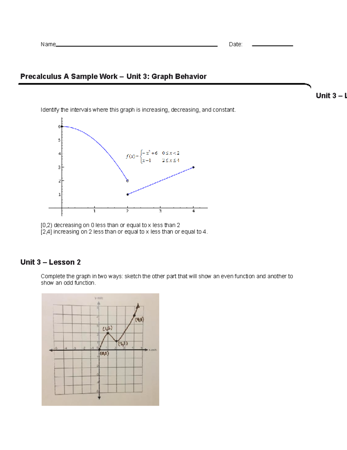 Copy of Precalculus A - Unit 3 Sample Work - Name Date: Precalculus A ...