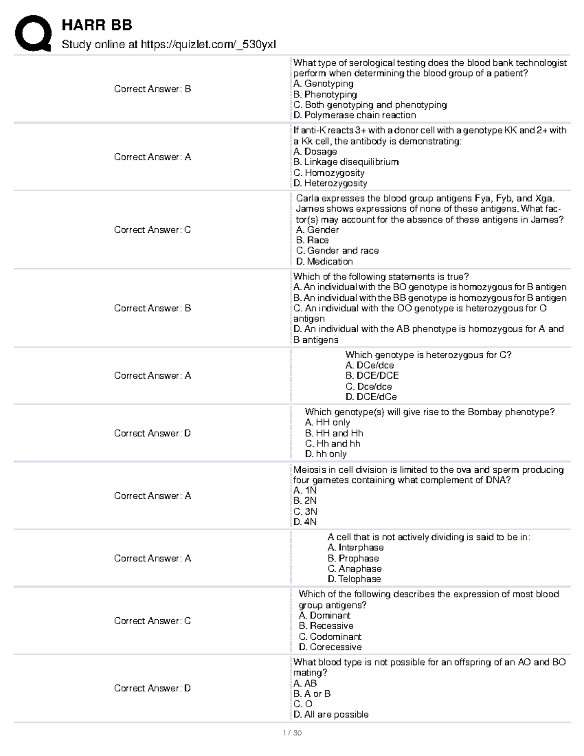 HARR BB - harr bb - Study online at quizlet/_530yxl Correct Answer: B What type of serological ...
