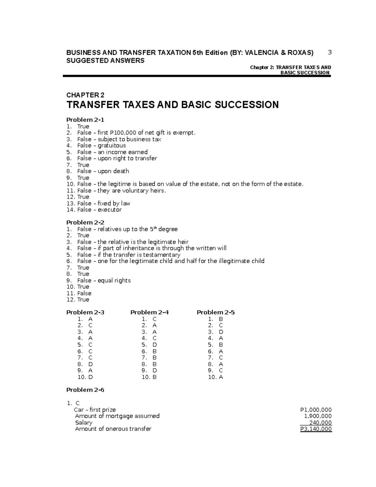 Chapter 2 - Transfer Taxes AND Basic Succession - SUGGESTED ANSWERS ...