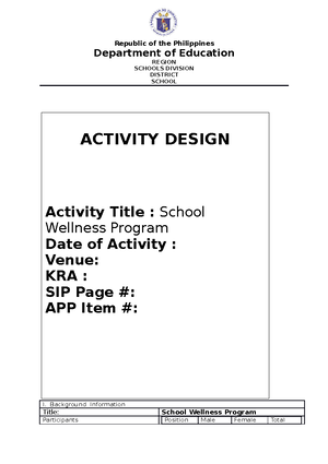 Activity Design Mapeh Wellness Program - Republic of the Philippines ...