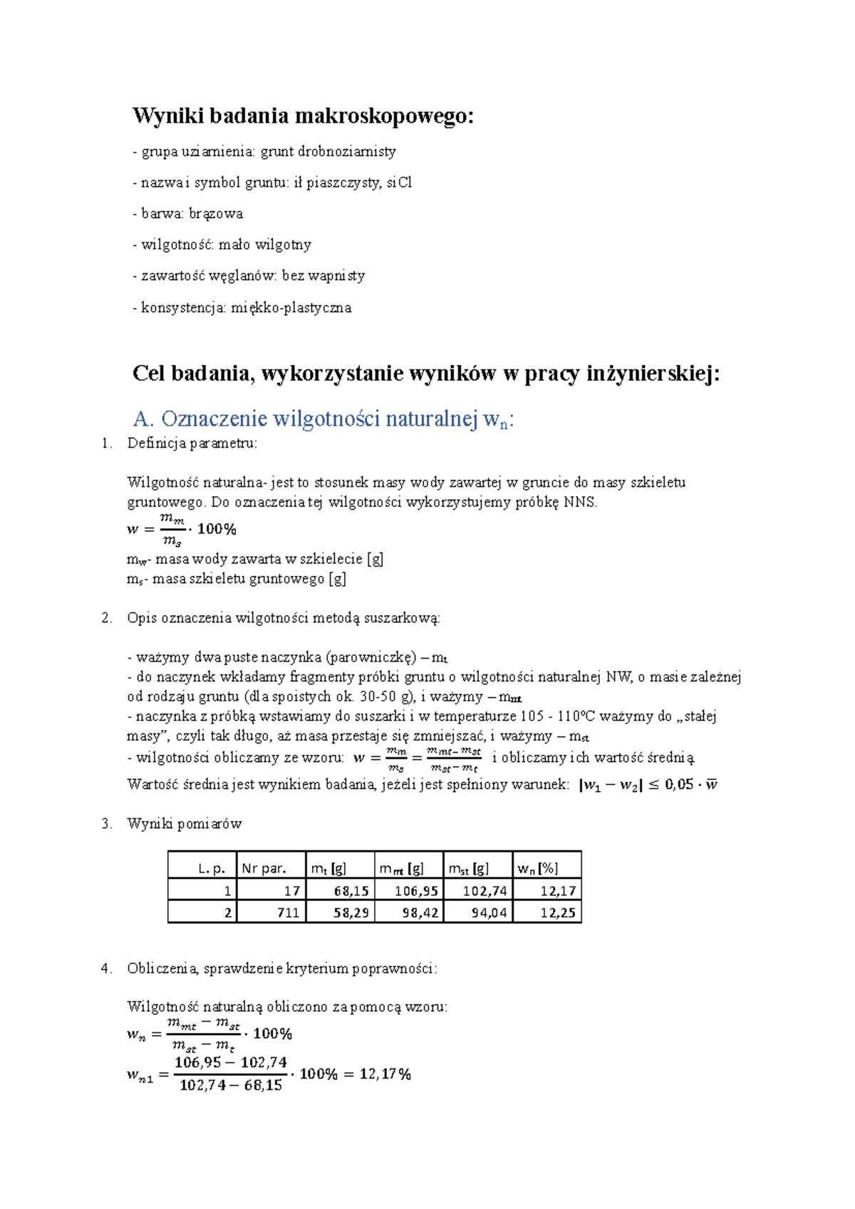 Sprawozdanie-3 - Sprawozdanie 3 - Wyniki badania makroskopowego: grupa uziarnienia: grunt - Studocu