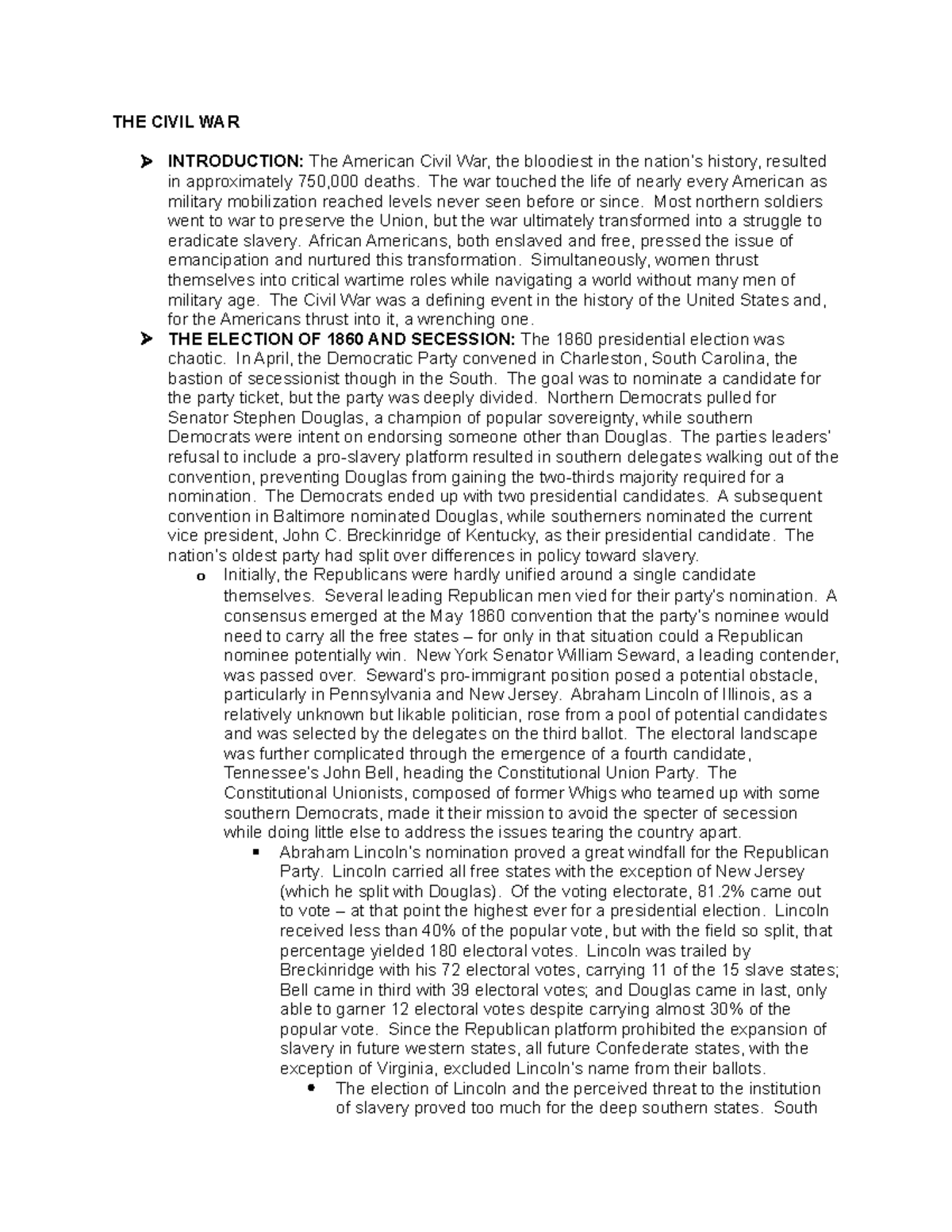14. THE Civil WAR - Chapter 14 Textbook Notes for HIST 1301.915 with ...