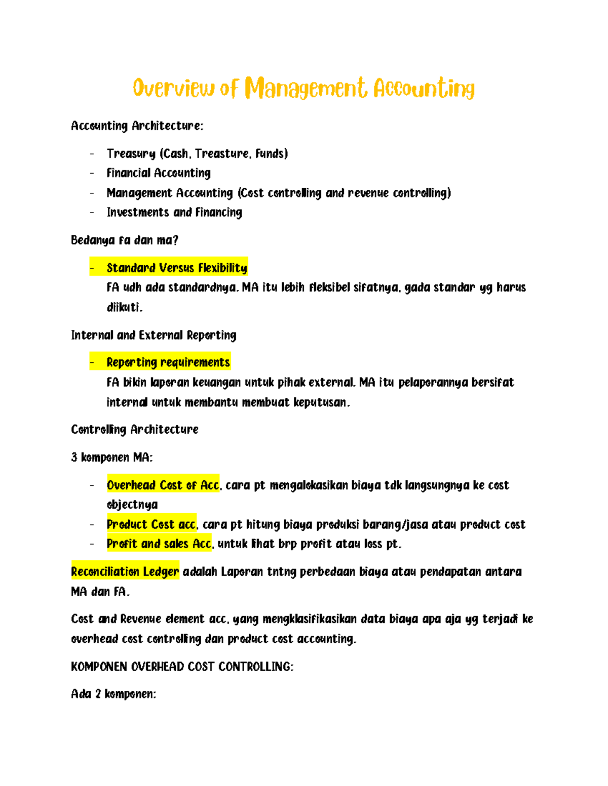Summary SAP - Overview of Management Accounting - Accounting ...