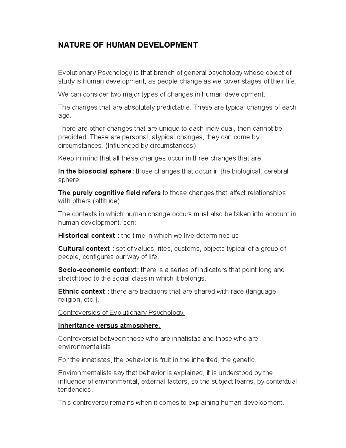 Nature of human development - NATURE OF HUMAN DEVELOPMENT Evolutionary ...