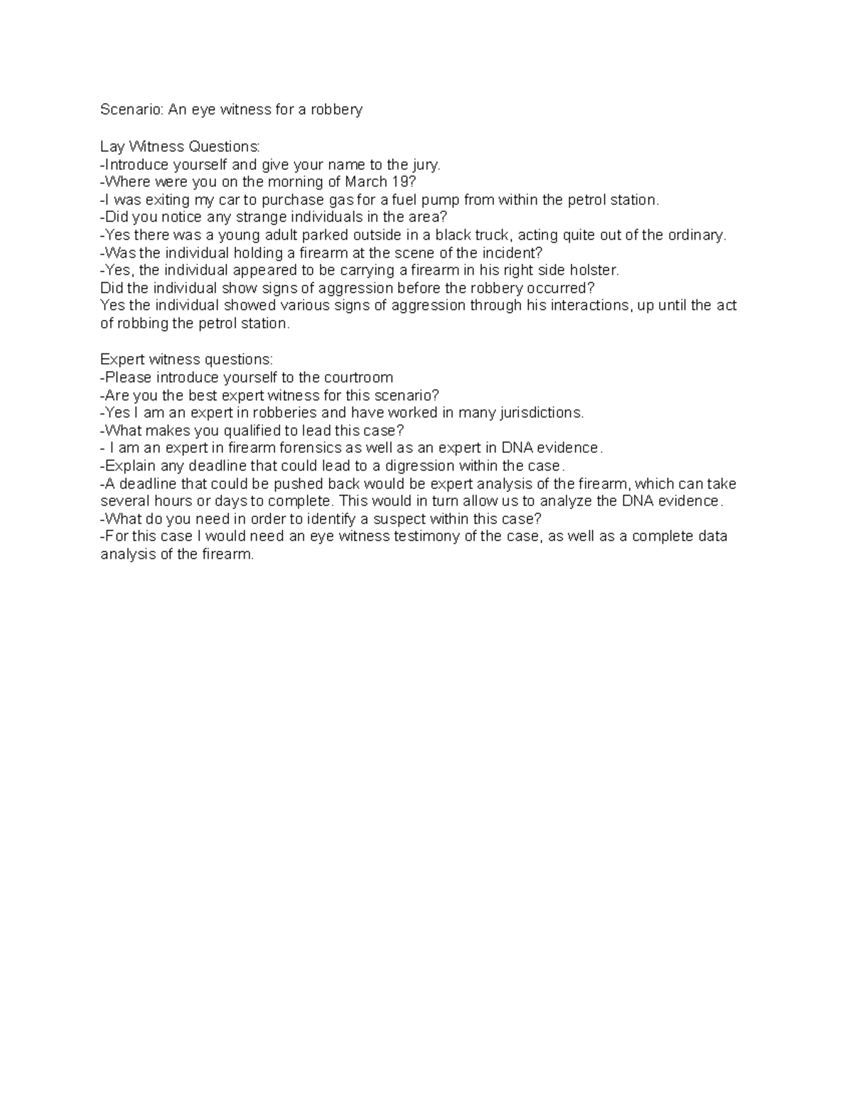 FA in class - The different sides of criminal law. - Scenario: An eye ...