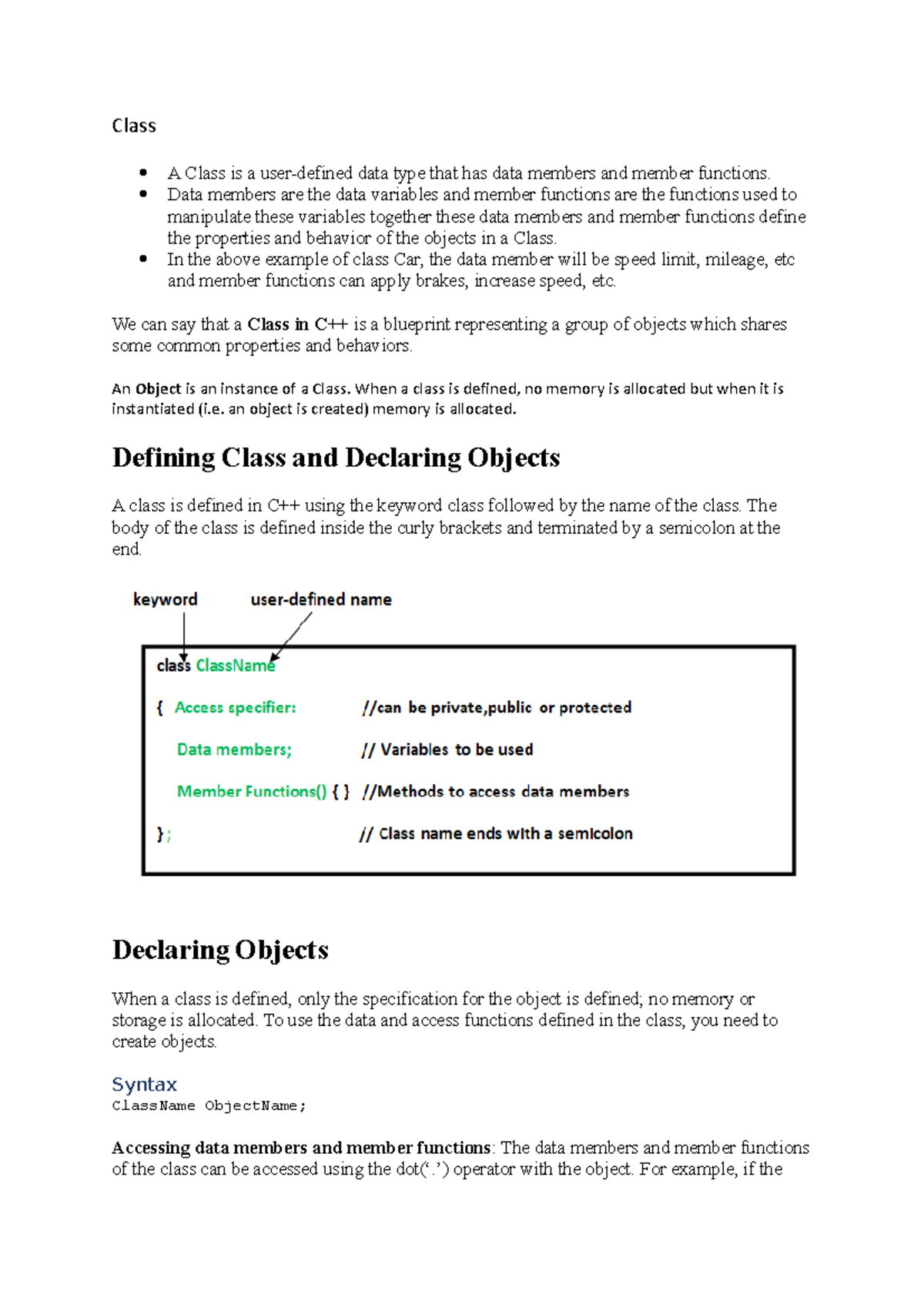 OOps - This is oops note - Class A Class is a user-defined data type ...