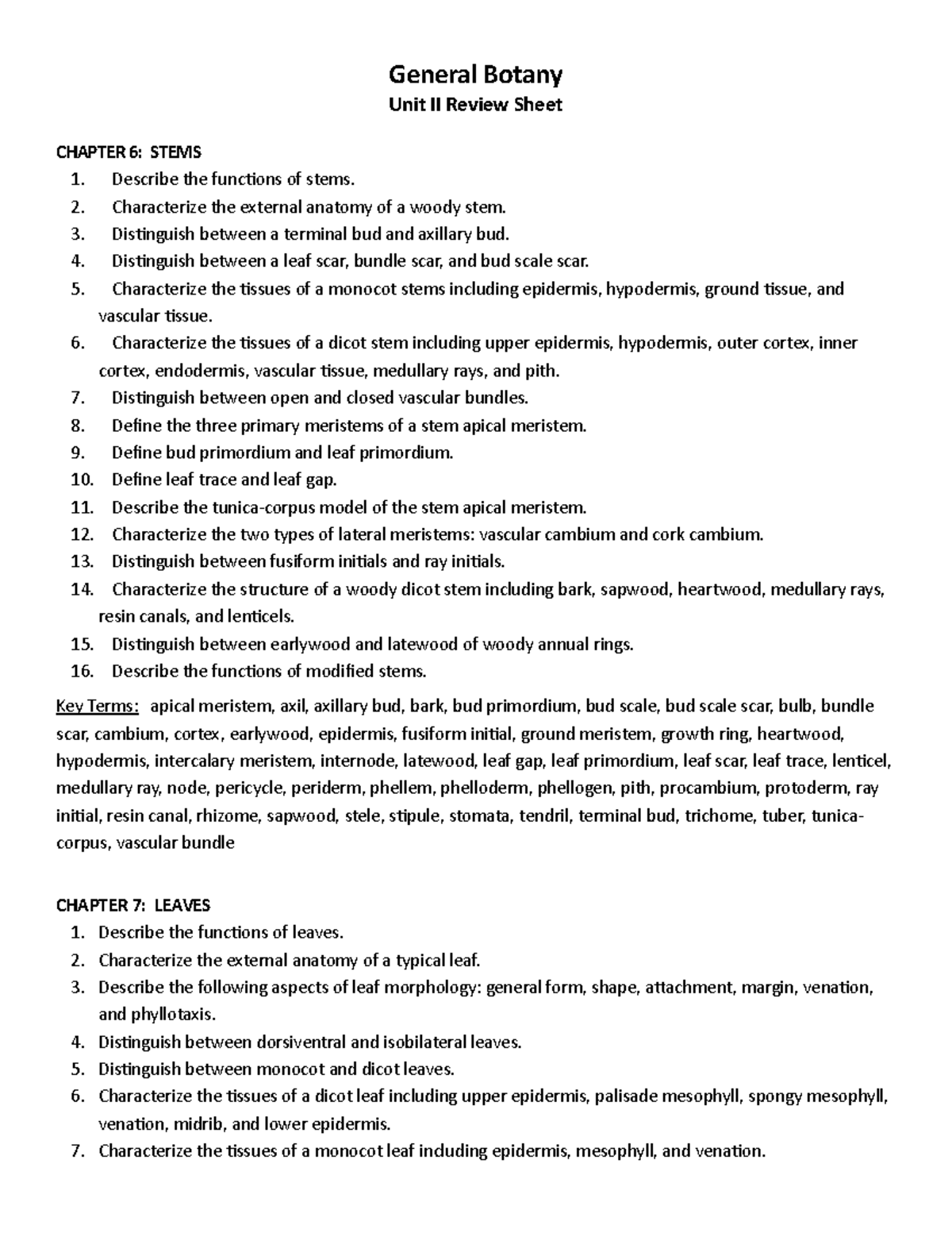 General Botany Unit II Review - General Botany Unit II Review Sheet ...
