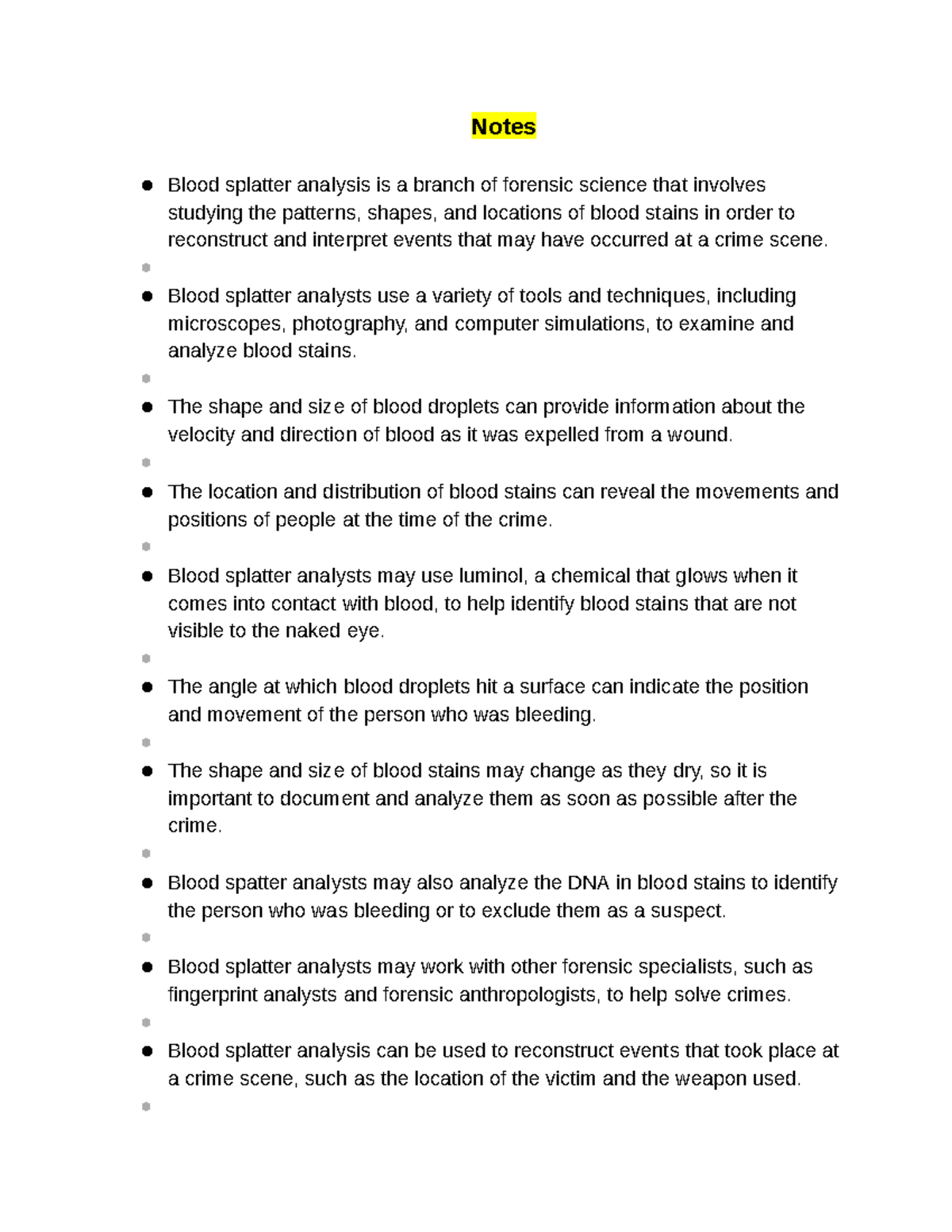Forensics notes - blood splatter - Google Docs - Notes Blood splatter ...