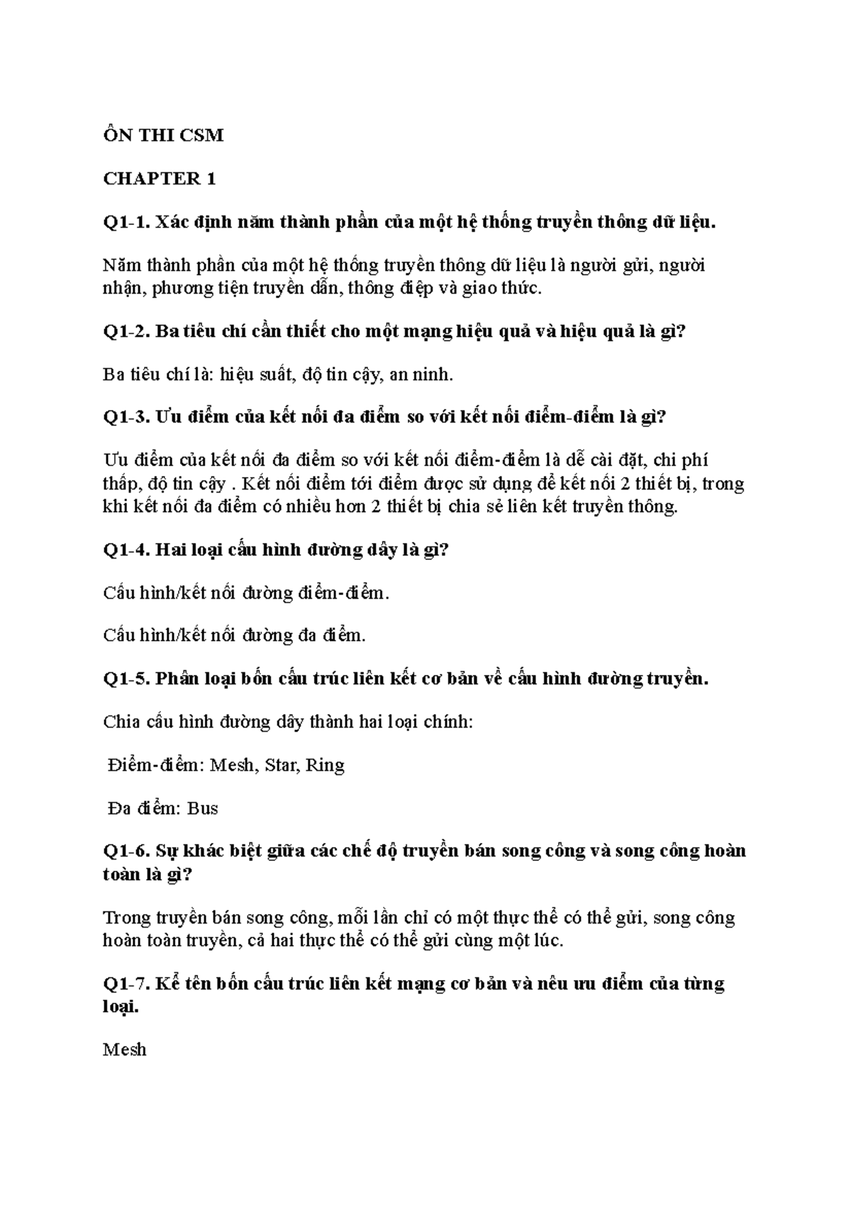 CSM cuối kì - không có - ÔN THI CSM CHAPTER 1 Q1-1. Xác định năm thành ...