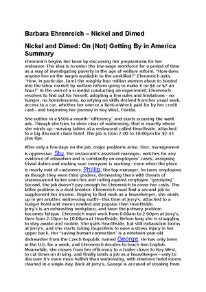 Barbara Ehrenreich - Nickel and Dimed - Chapter 2 Summary - Barbara ...