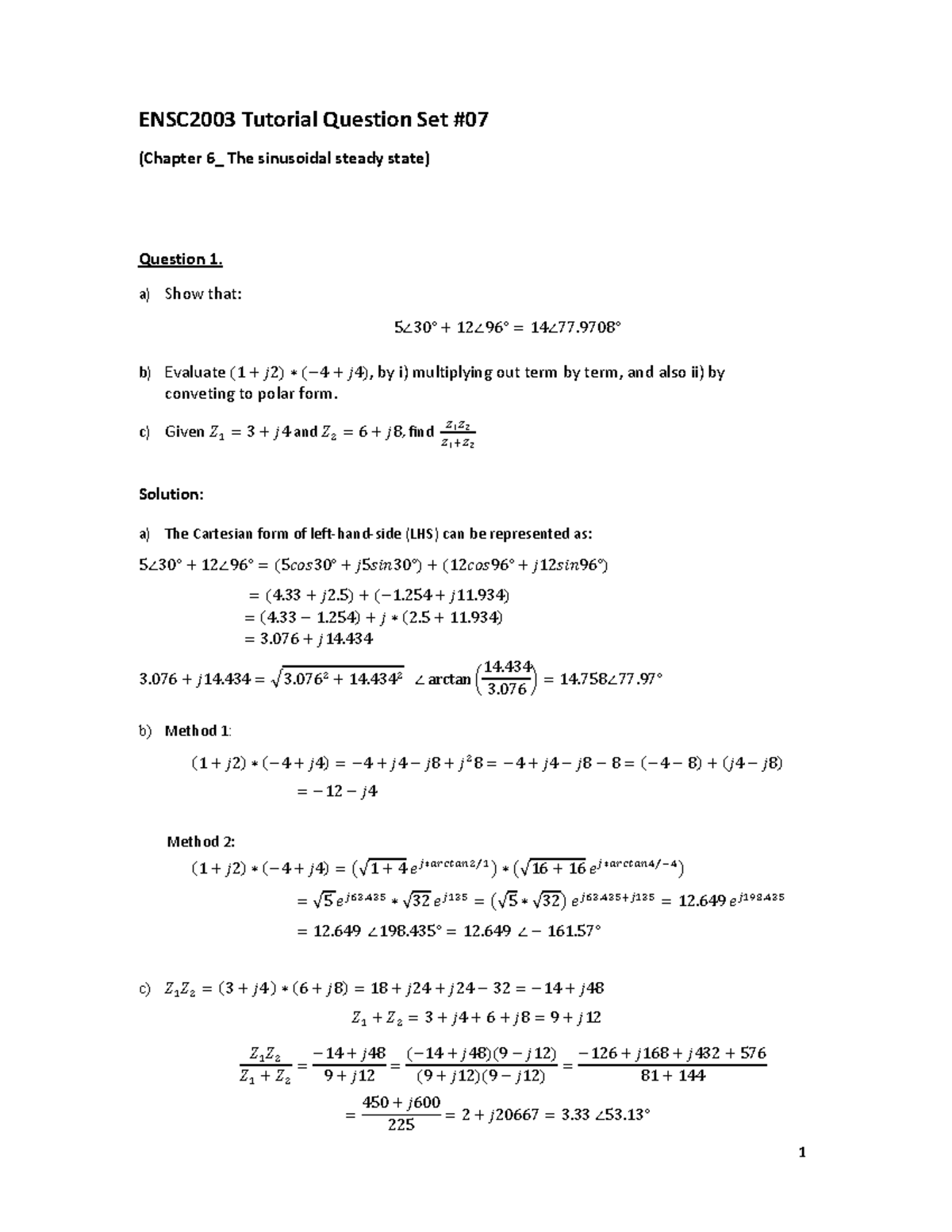 Set 07 Solution - ENSC2003 Tutorial Question Set # (Chapter 6_ The sinusoidal steady state ...
