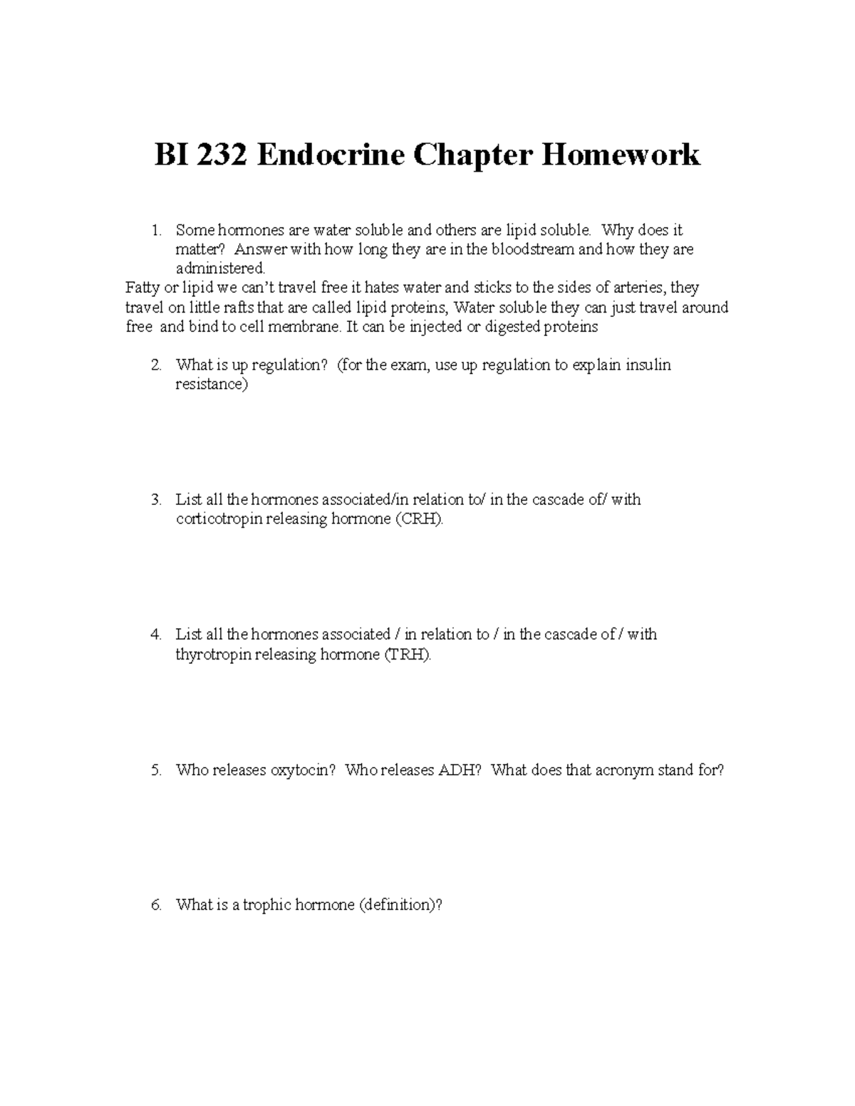 BI 232 Week 6 Endocrine Homework (Auto Recovered) - BI 232 Endocrine ...