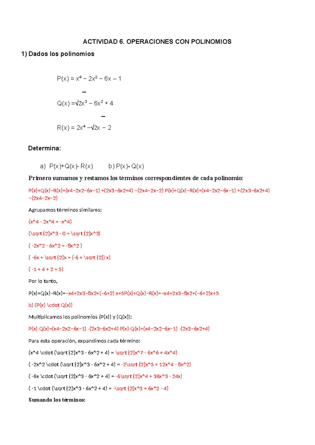 Actividad operaciones con polinomios Frank - ACTIVIDAD 6. OPERACIONES ...