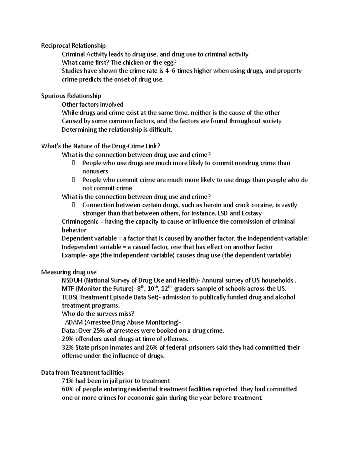 Drugs and Crime - Notes - Reciprocal Relationship Criminal Activity ...