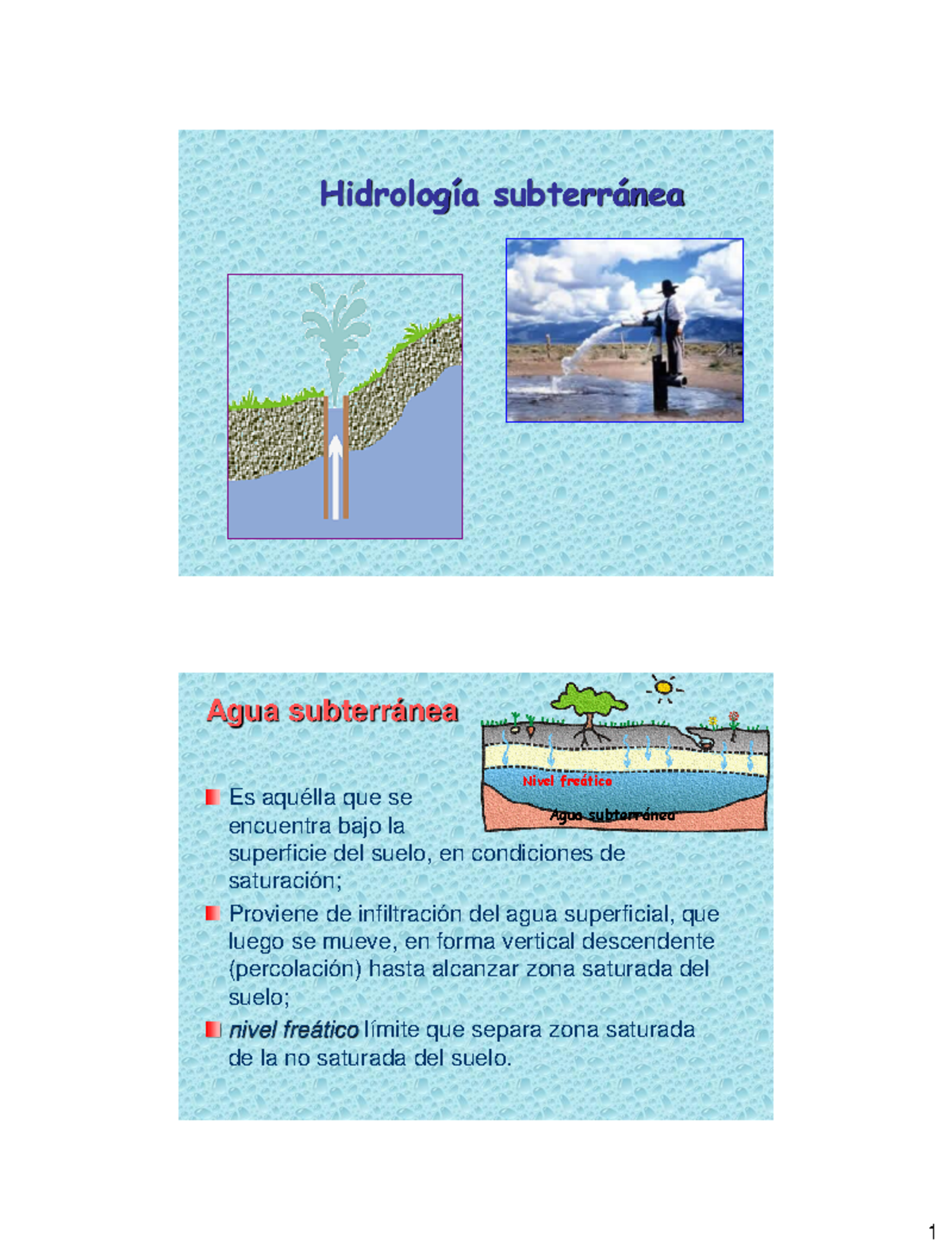 6a hidrolog subterr - Hidrología subterránea Agua subterránea Es aquélla que se encuentra bajo ...