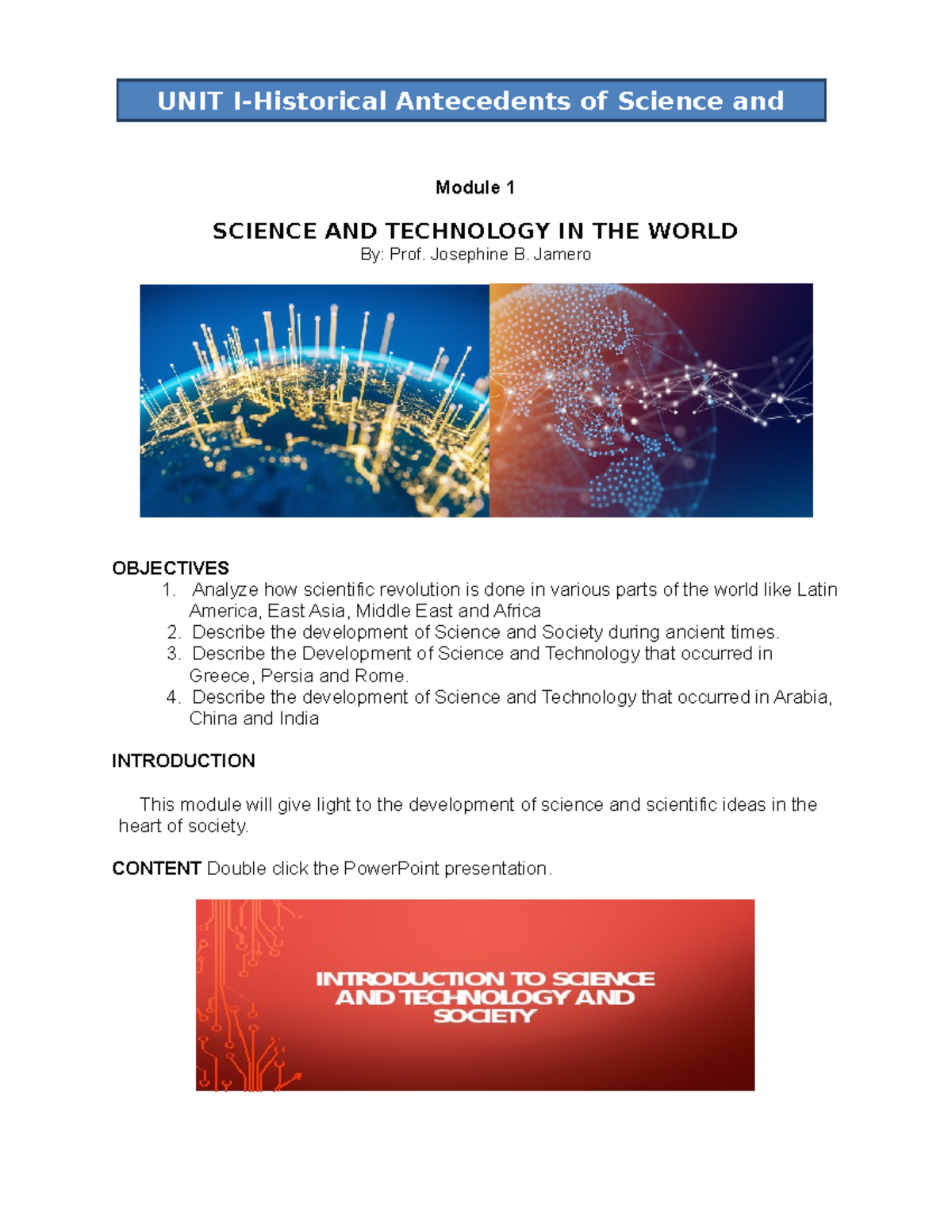 Module-1 - study well - Module 1 SCIENCE AND TECHNOLOGY IN THE WORLD By ...