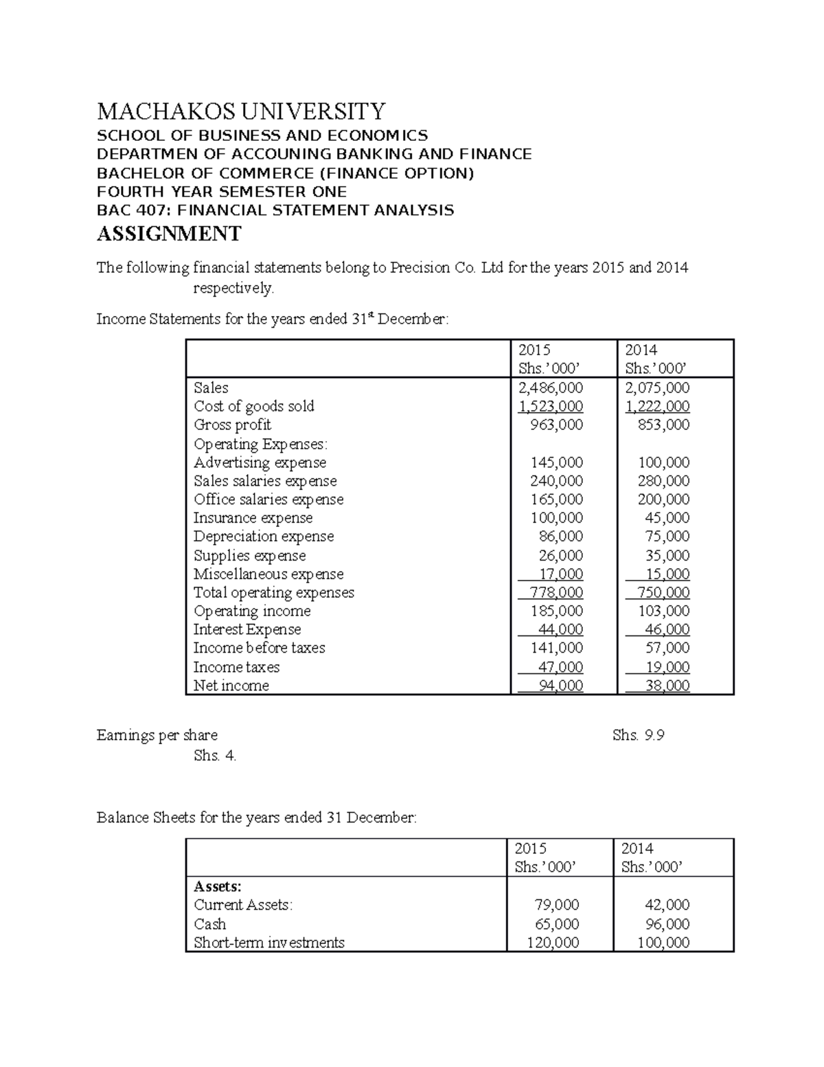 BAC 407 Assignment - Bsc. mathematics and computer science - JKUAT ...