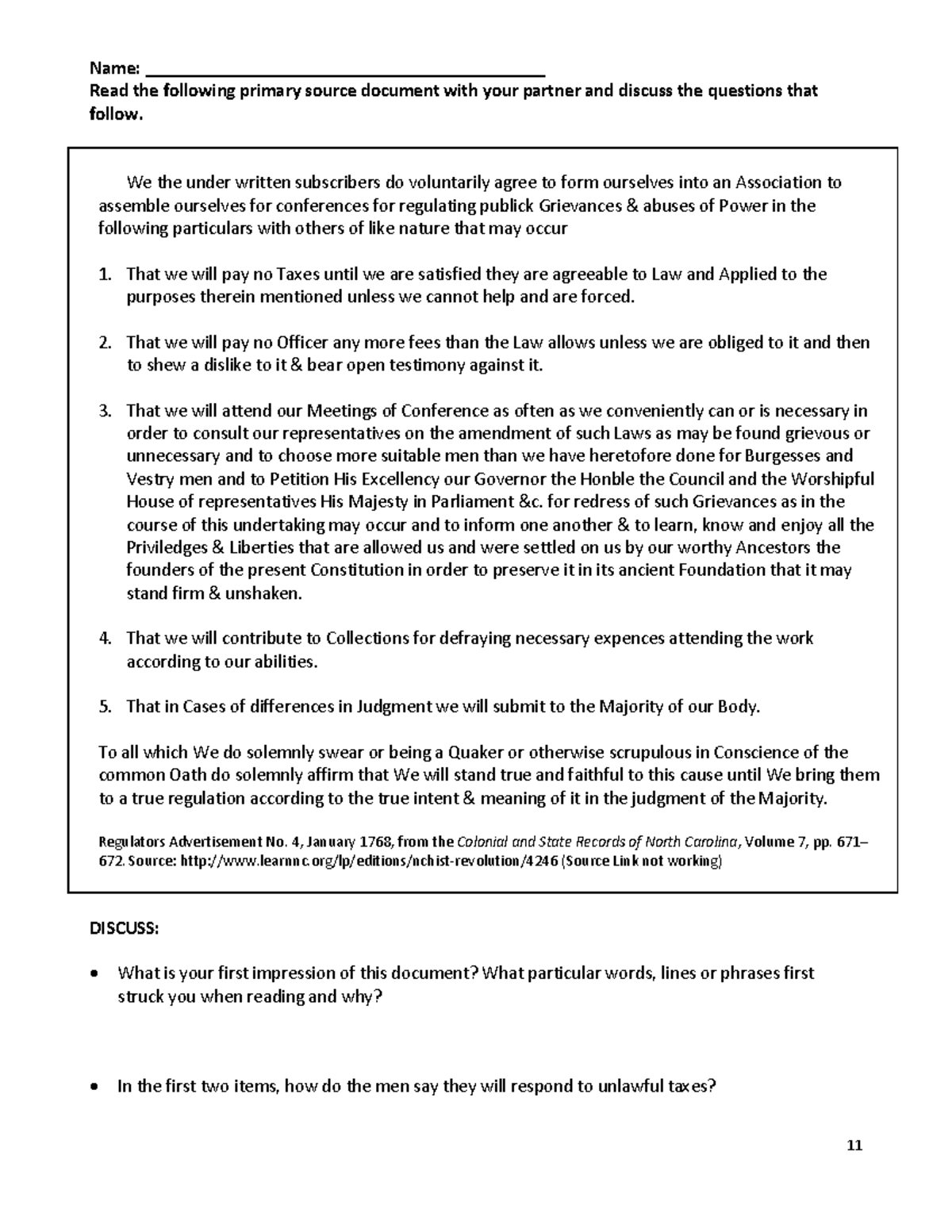 Primary source doc for regulators - 11 Name: ___________________________________________ Read ...