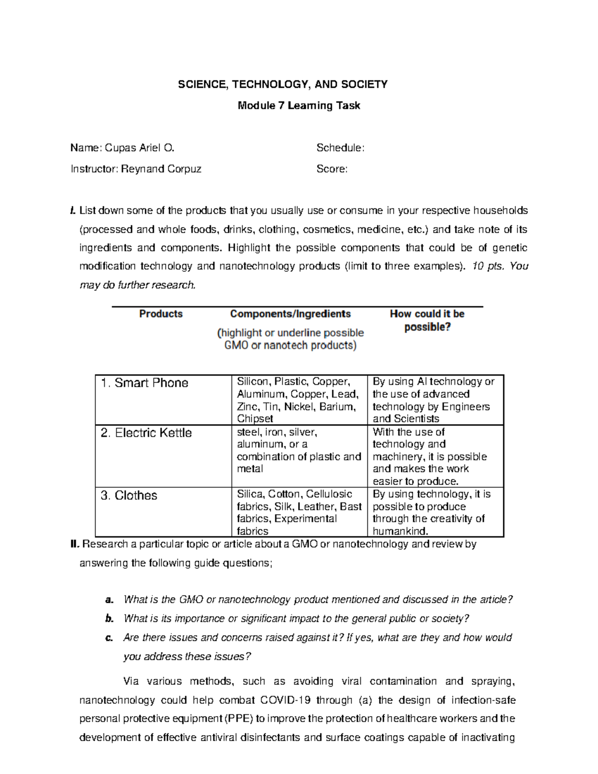 Cupas Ariel Module 7 Learning task - SCIENCE, TECHNOLOGY, AND SOCIETY ...