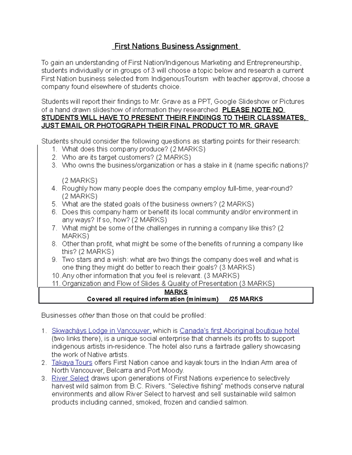 First nations marketing entrepreneurship assignment - First Nations ...