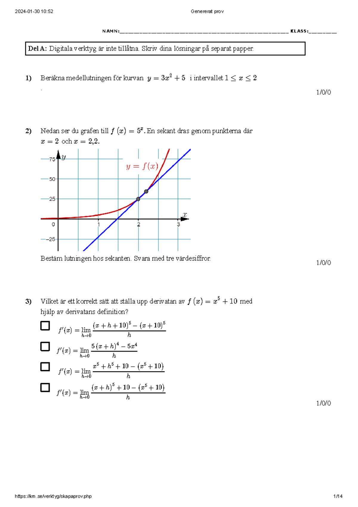 Rep.kap.2 matte 3C VT - 1) 2) 3) NAMN
