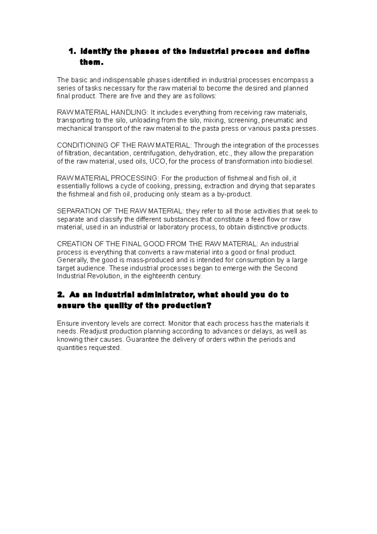 Ingles FORO - Identify the phases of the industrial process and define ...