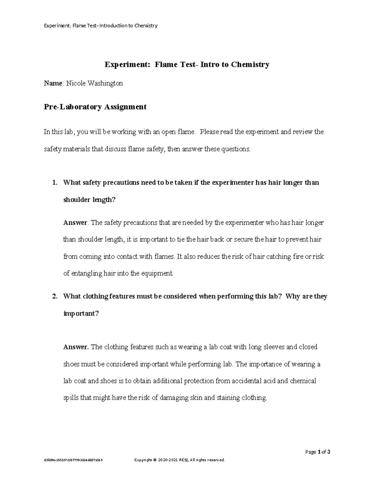 CHM B17 ONL Flame Intro Pre Lab v01b 210115 - Experiment: Flame Test ...