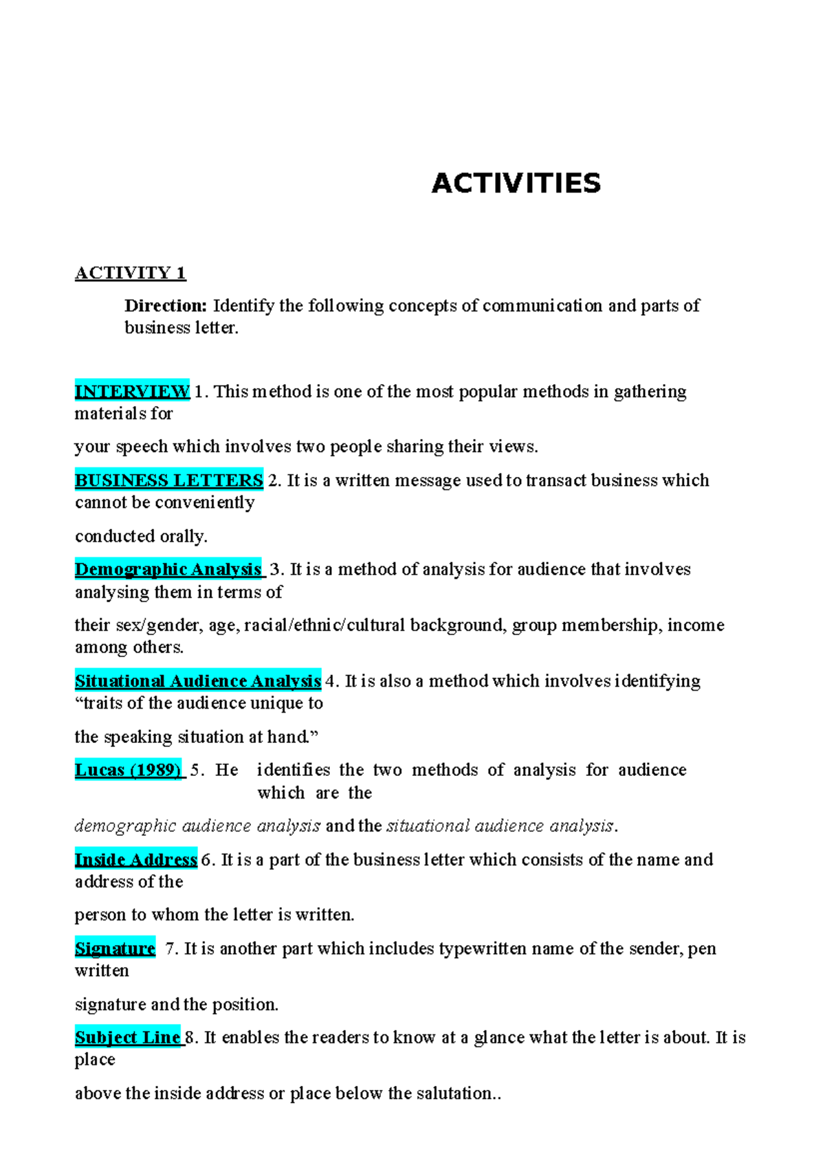 Brainstroming - Contemporary - ACTIVITIES ACTIVITY 1 Direction ...