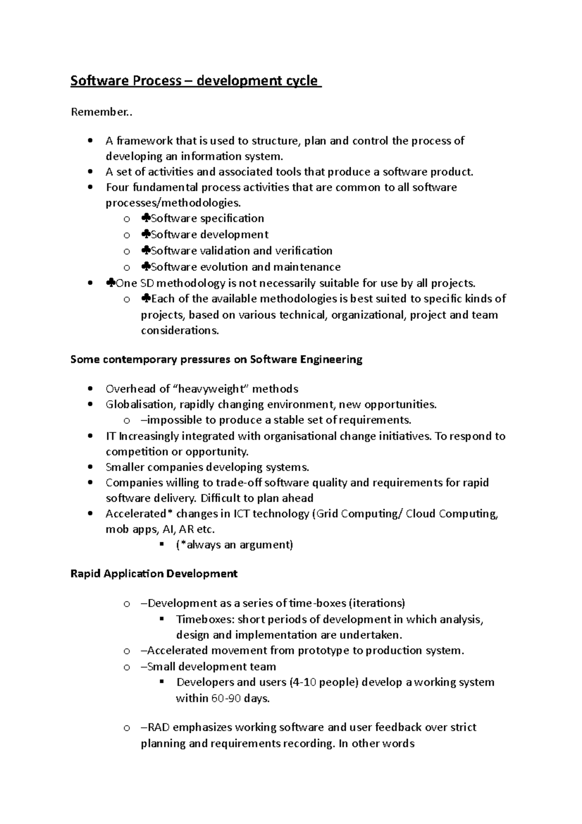 Software Process – development cycle - ELEE1149 - GRE - Studocu