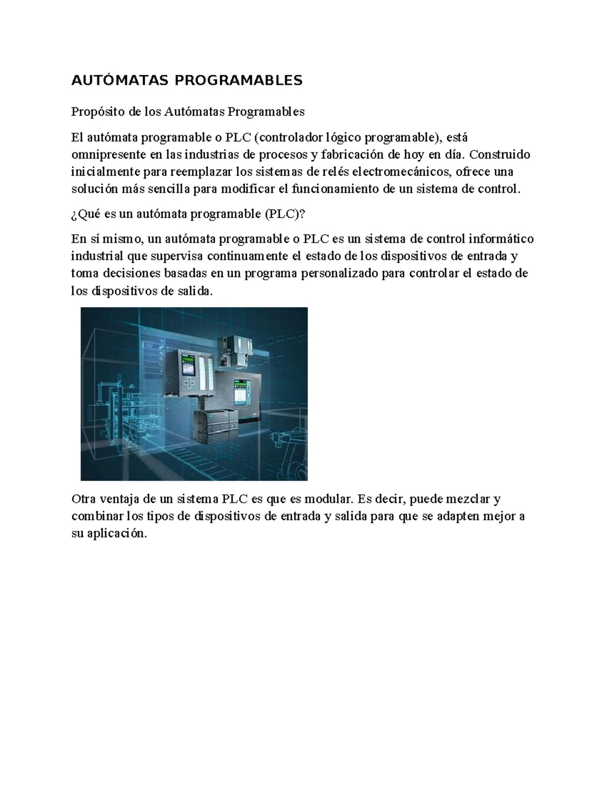 Propósito de los Autómatas Programables - AUTÓMATAS PROGRAMABLES ...